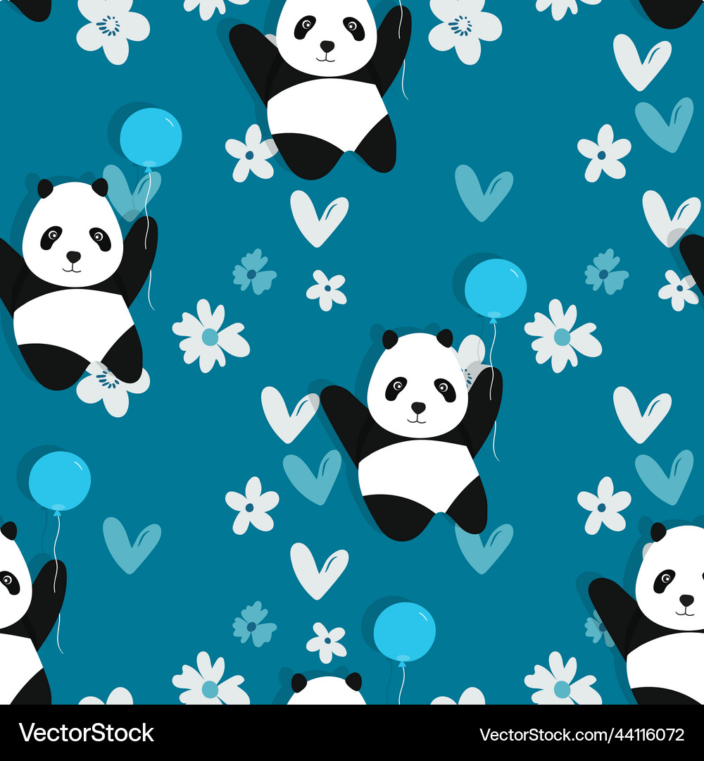 Seamless pattern with cute panda baby on color Vector Image