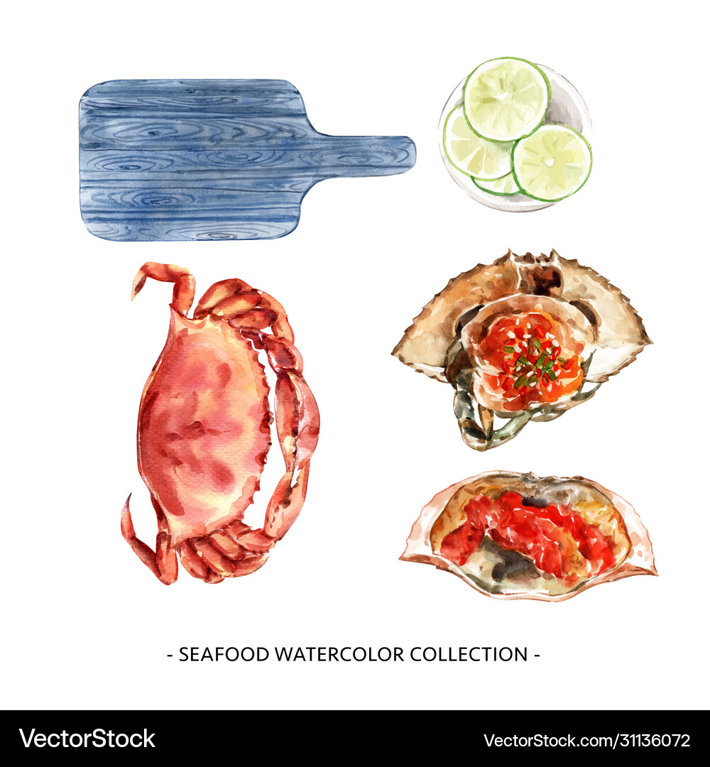 Various isolated watercolor seafood Royalty Free Vector