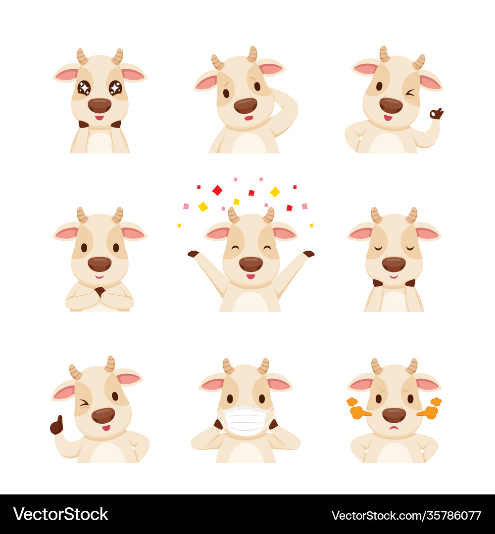 Cartoon character ox emoticons set Royalty Free Vector Image