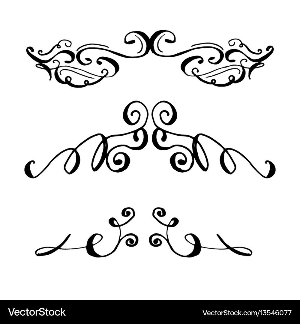 Collection of hand drawn ink curls Royalty Free Vector Image