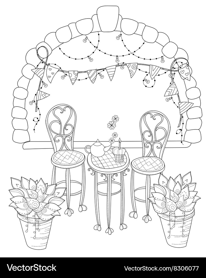 Cute birthday tea time in flowers Royalty Free Vector Image