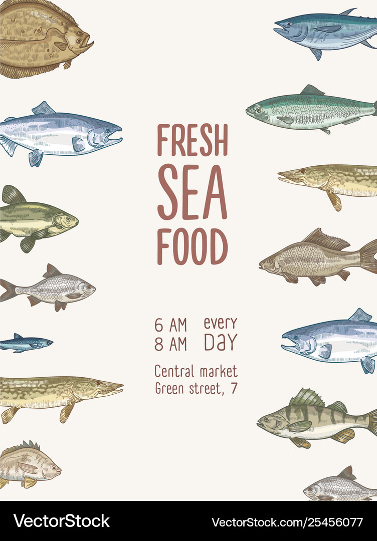 Flyer template with fish or fresh seafood and Vector Image