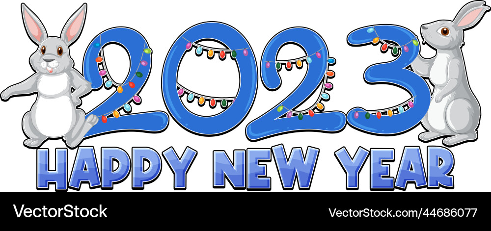 Happy new year text with cute rabbit for banner Vector Image