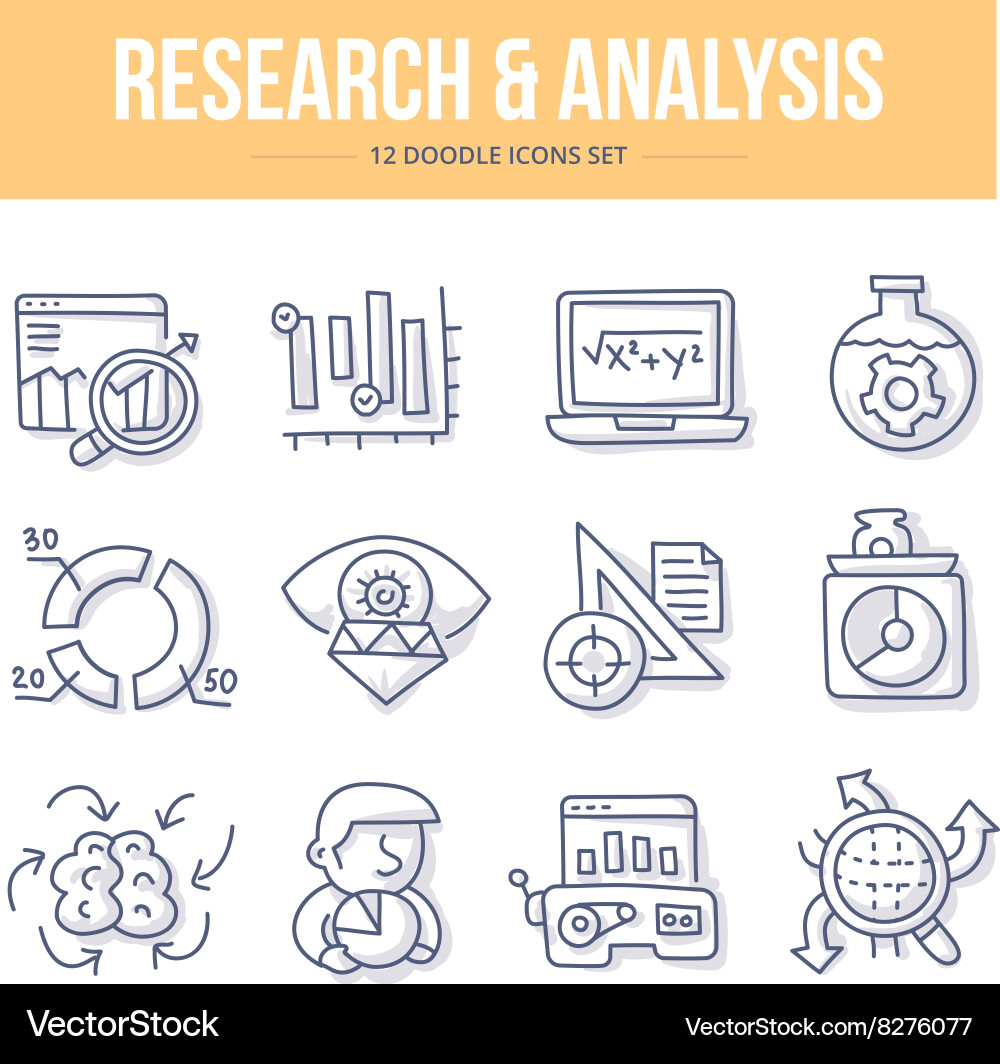 Research analysis doodle icons Royalty Free Vector Image
