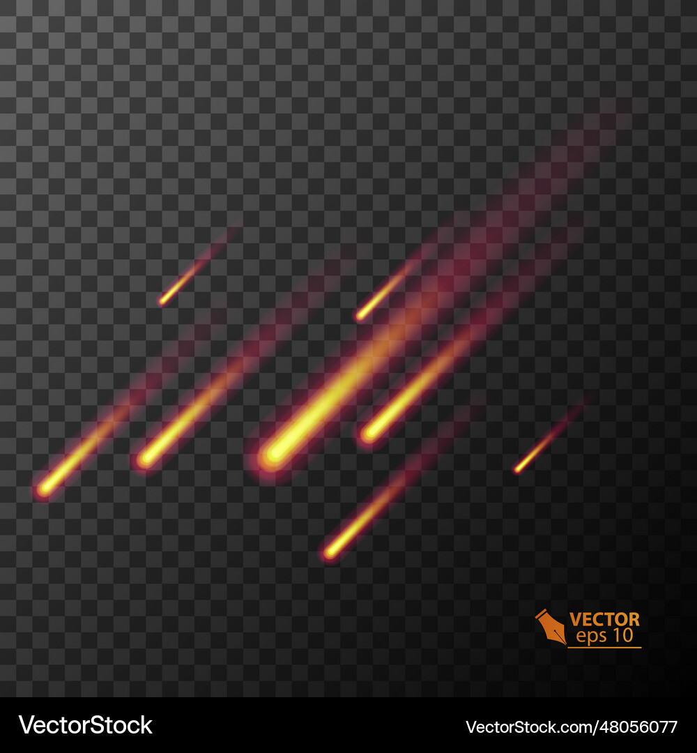 Set of flying colorful burning comets Royalty Free Vector