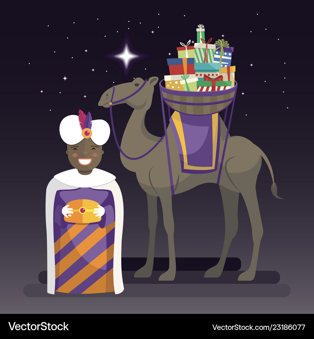 Three kings day with king balthazar camel Vector Image