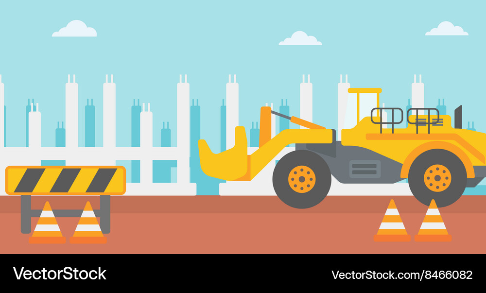 Background of excavator on construction site Vector Image