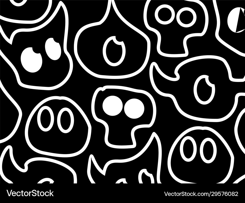 Black background monster pattern white outline Vector Image
