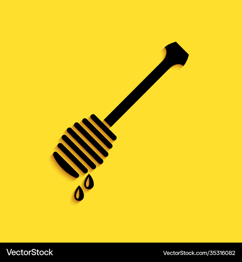 Black honey dipper stick with dripping icon Vector Image