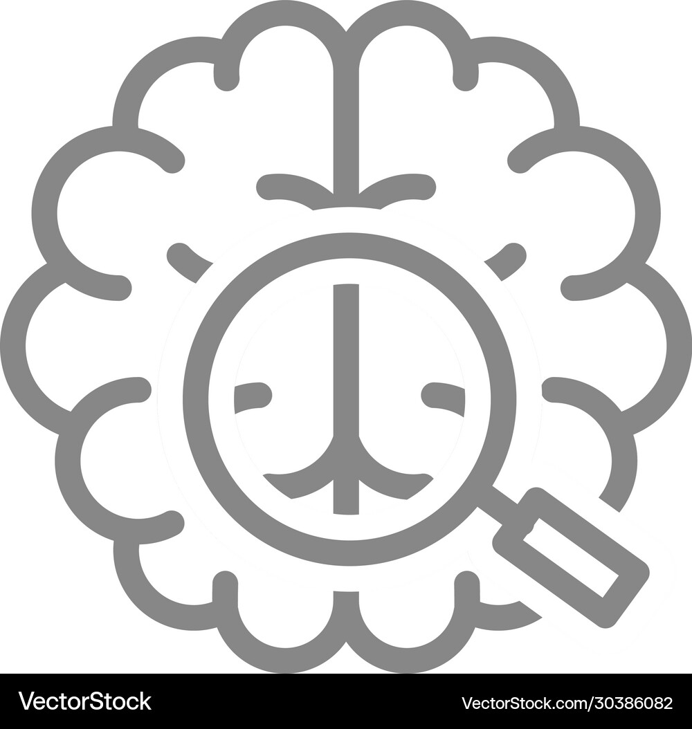 Brain with magnifying glass line icon organ Vector Image