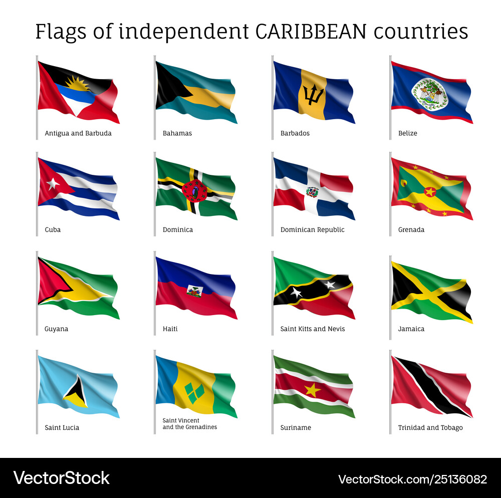 Caribbean Flags - Wavy and Detailed Royalty Free Vector