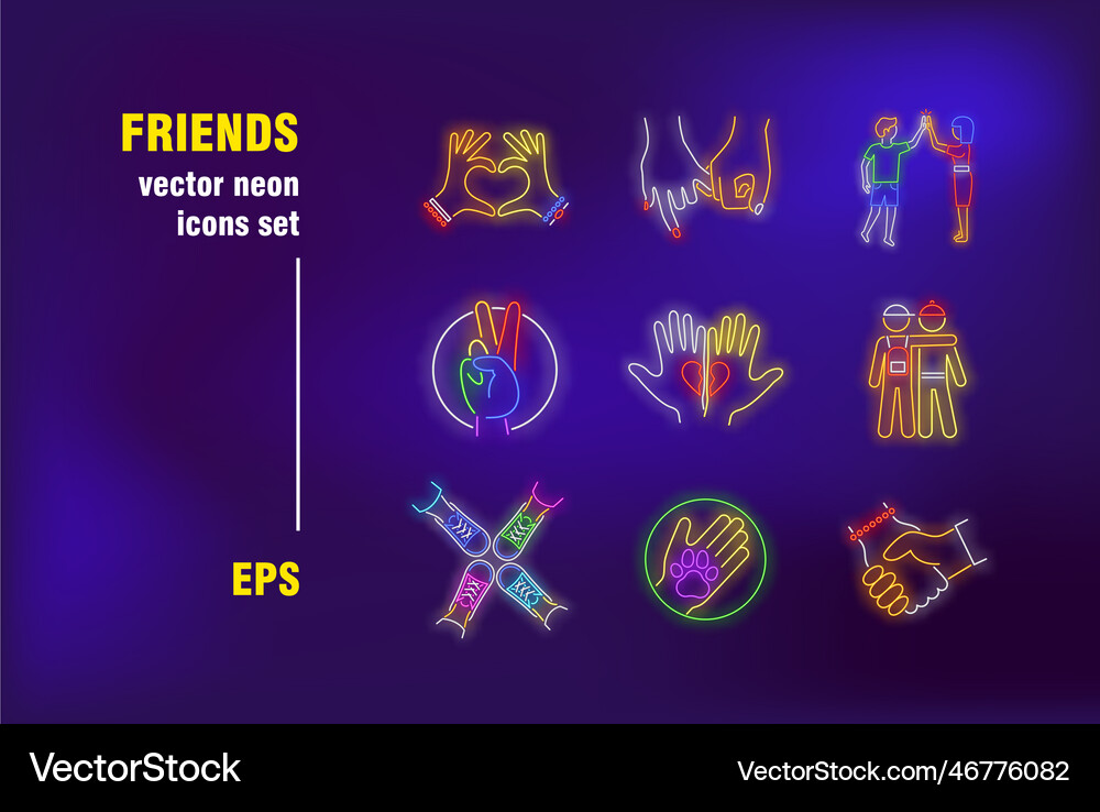 Friends neon signs set Royalty Free Vector Image
