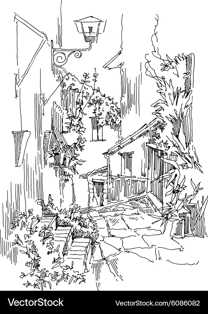 Hand made sketch old street Royalty Free Vector Image