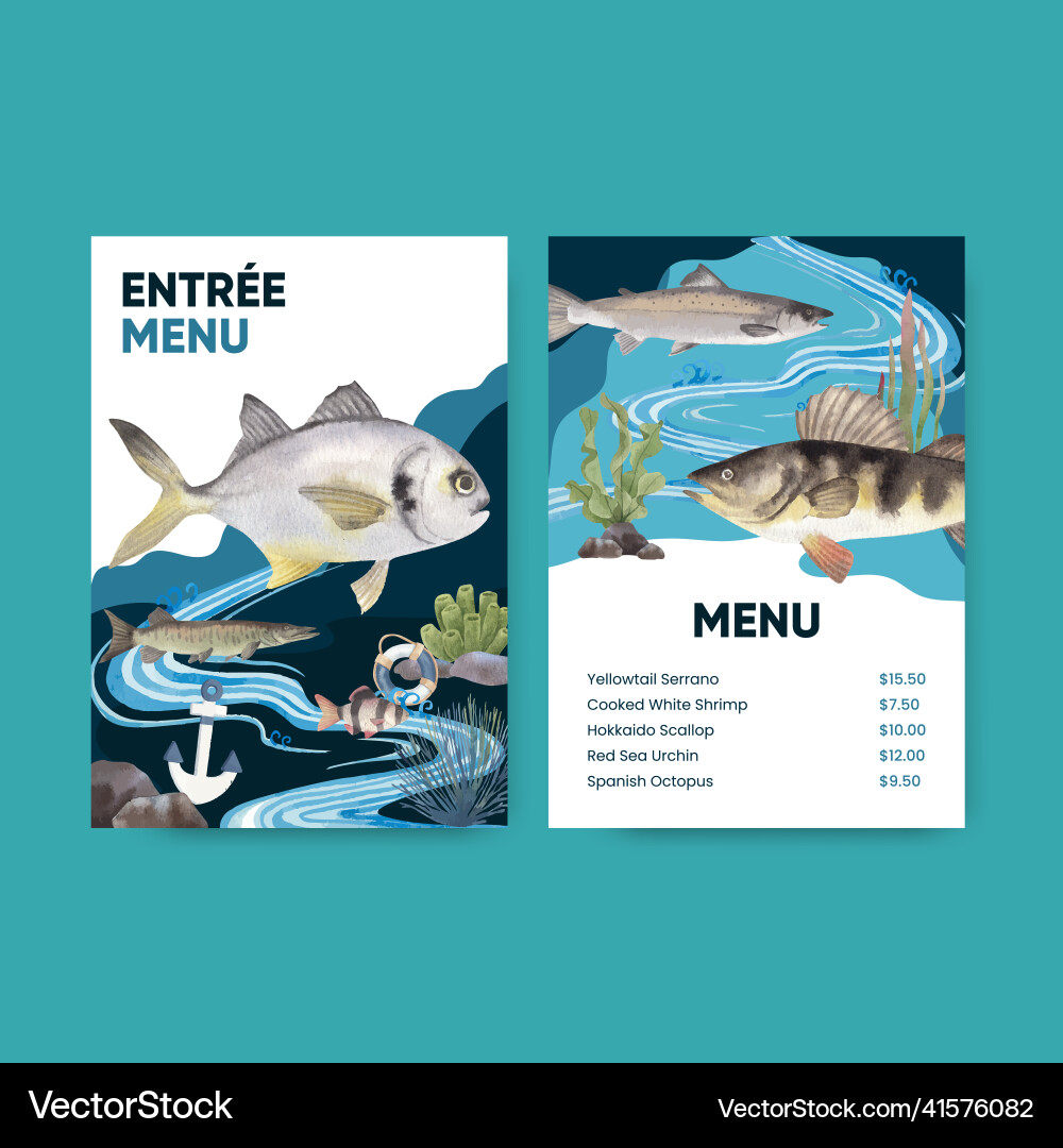Menu template with sea fish conceptwatercolor Vector Image