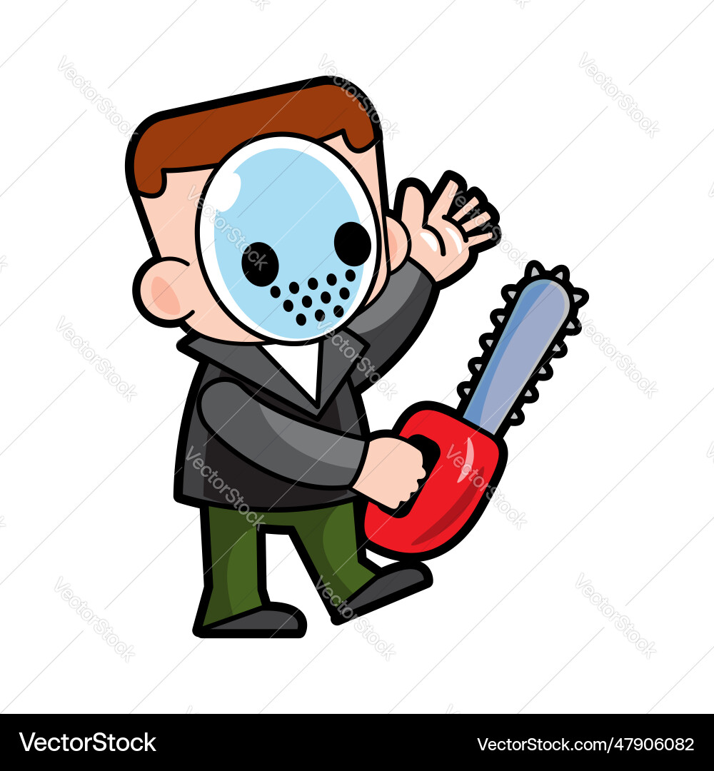Murderer hold chainsaw halloween cartoon Vector Image