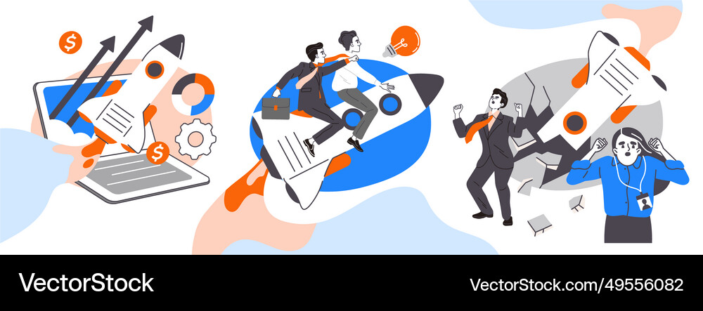 Set of people launching startup Royalty Free Vector Image