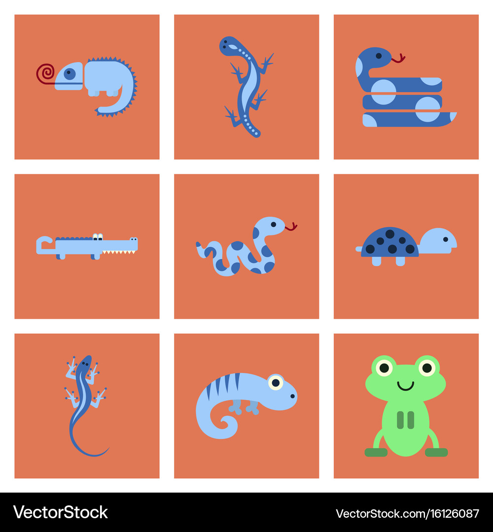 Assembly flat icons exotic wild reptiles Vector Image