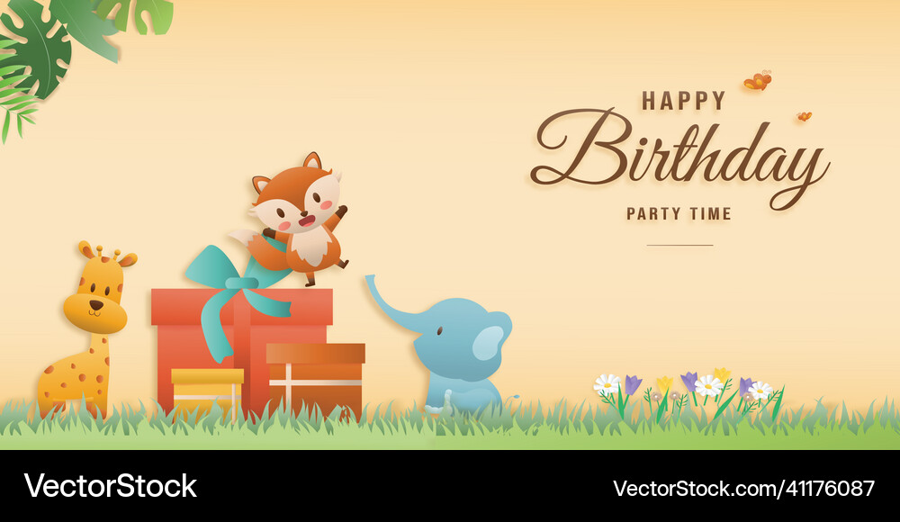 Cute Jungle Birthday Card Royalty Free Vector Image