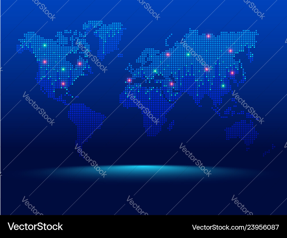 Digital world map dotted world map in futuristic Vector Image