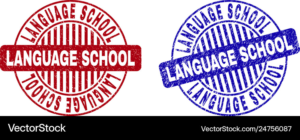 Grunge language school textured round stamp seals Vector Image