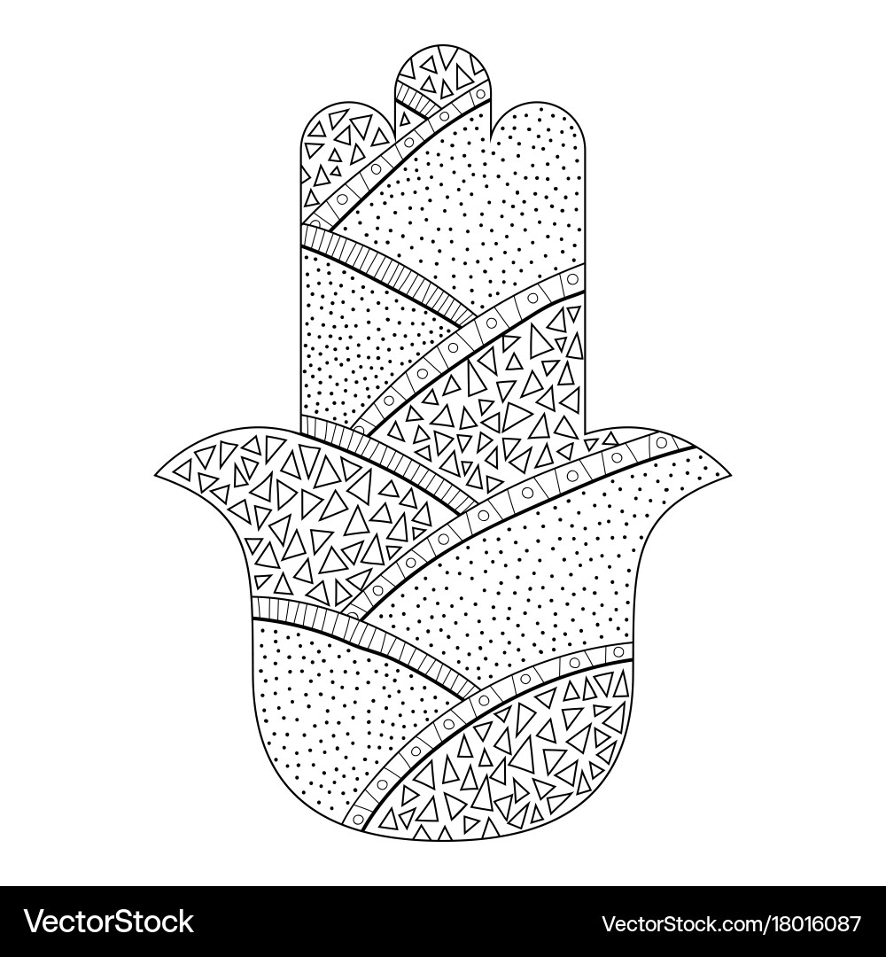 Hamsa hand drawn symbol black and white Royalty Free Vector