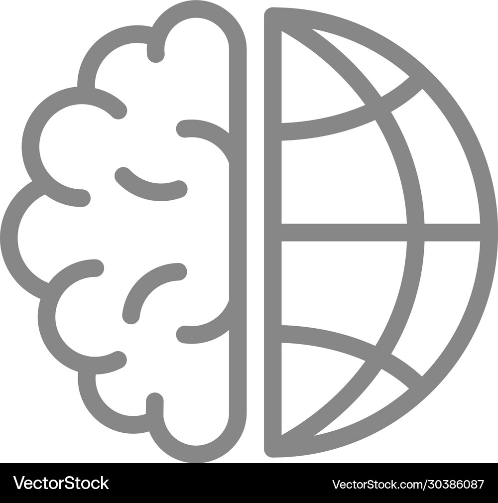 Human brain with planet line icon world brain day Vector Image