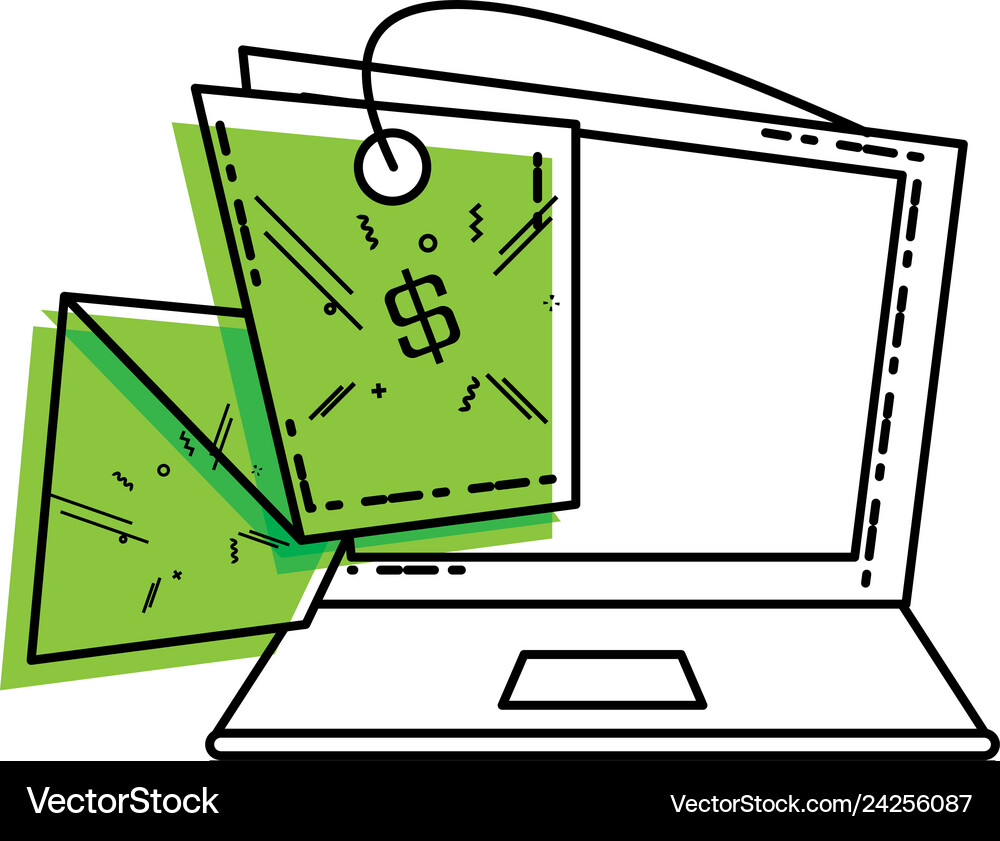 Laptop computer with commercial tag hanging Vector Image