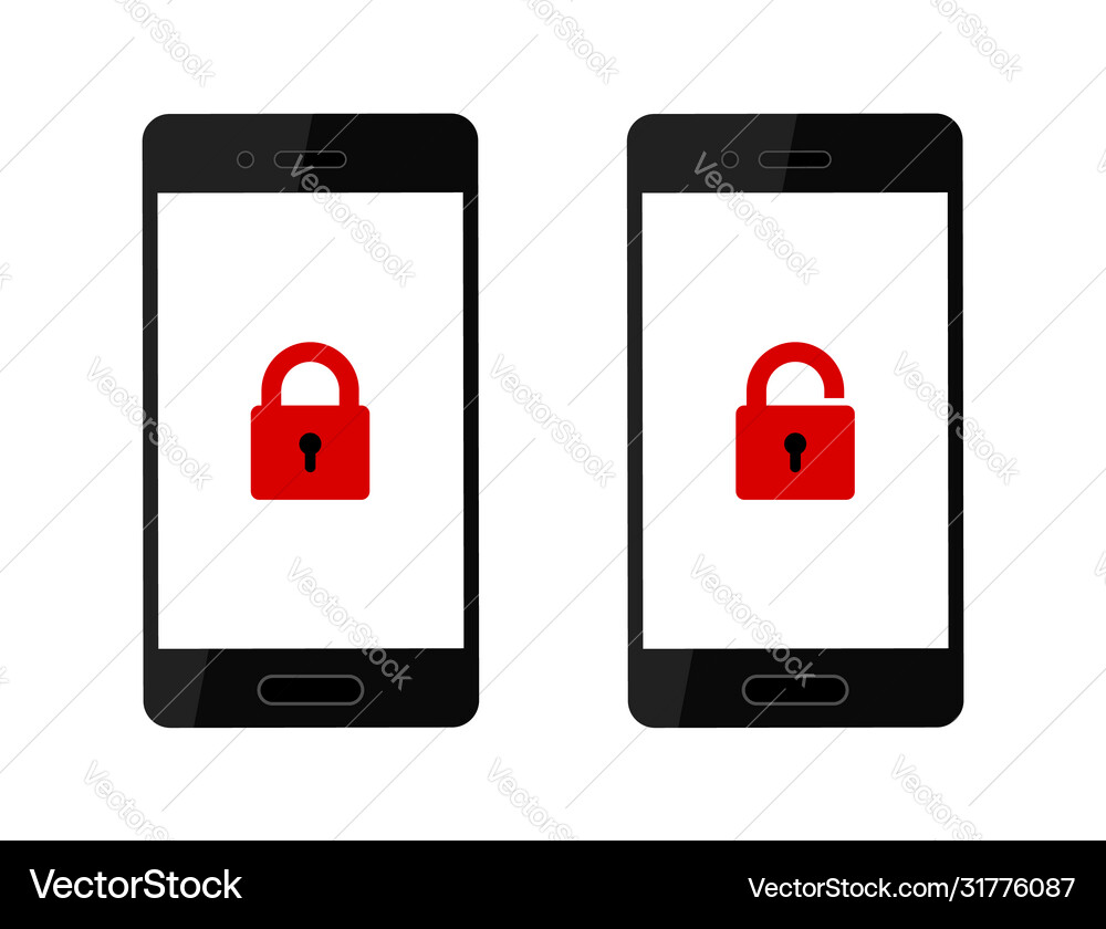 Realistic set unlocked phone and locked red Vector Image