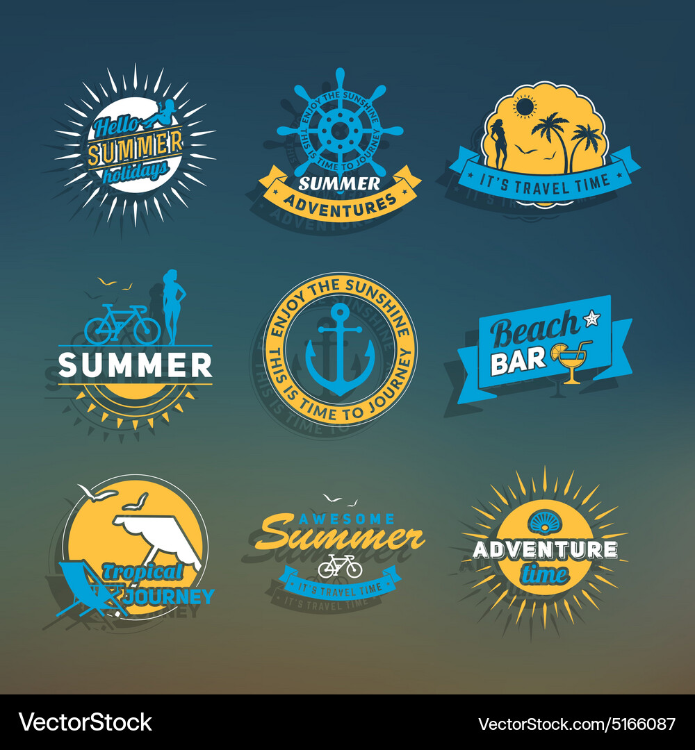 Set of summer retro design elements vintage Vector Image