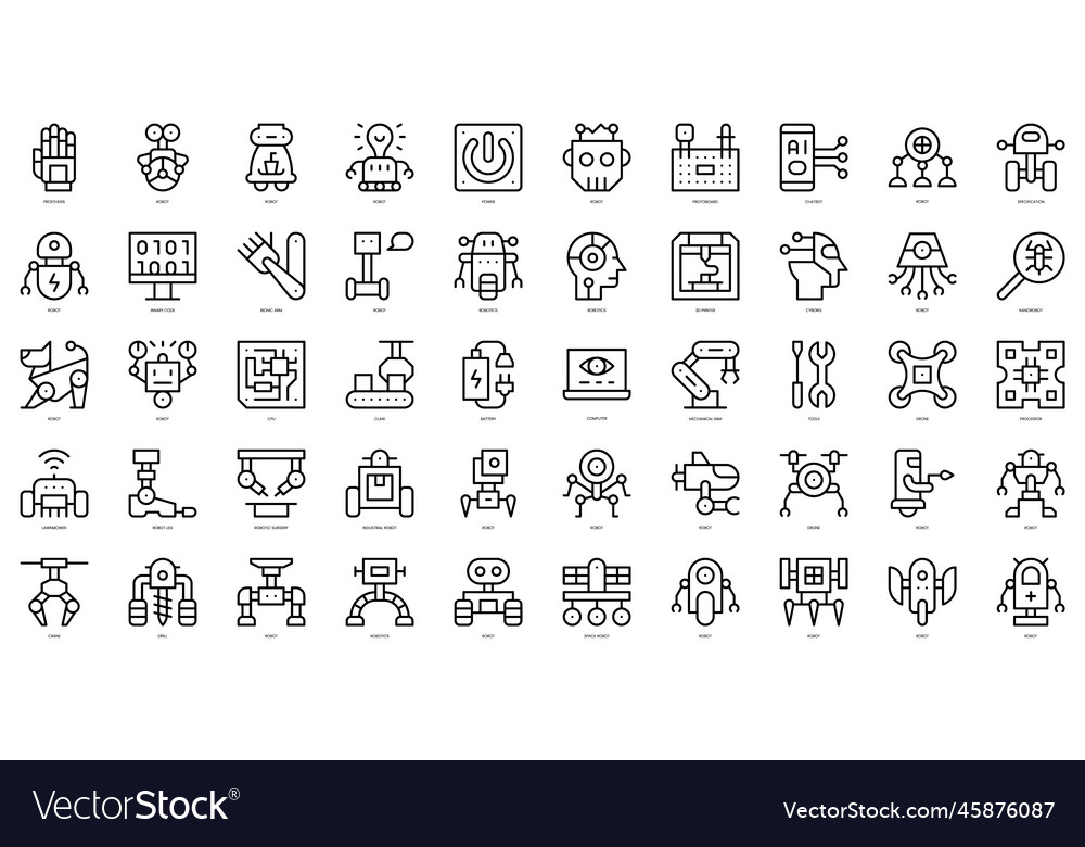 Set of thin line robotics icons Royalty Free Vector Image