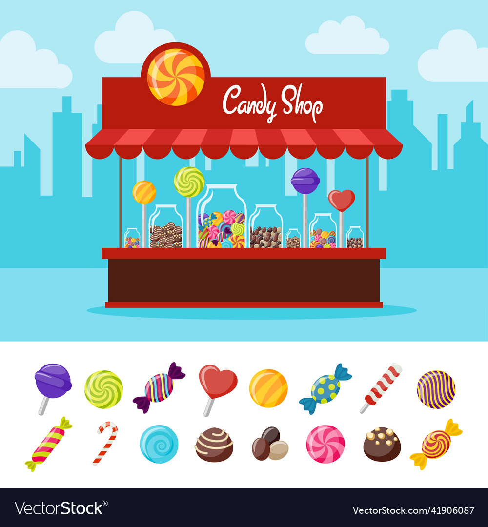 Sweet candy flat composition Royalty Free Vector Image
