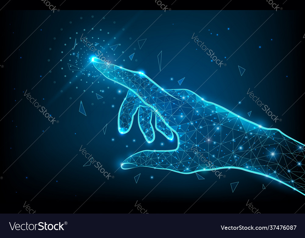 Touch future low poly hand wireframe Royalty Free Vector