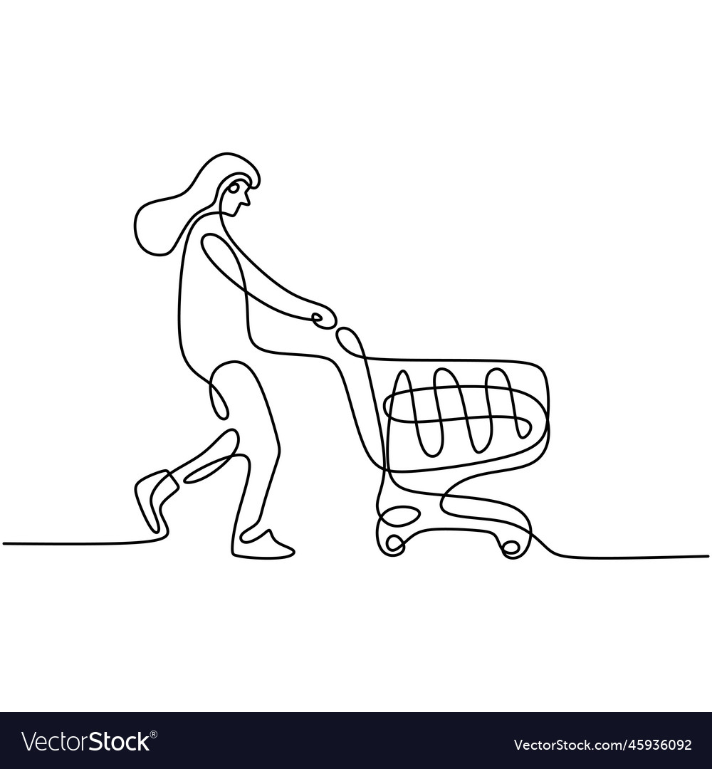 One Continuous Line Drawing Happy Young Women Vector Image