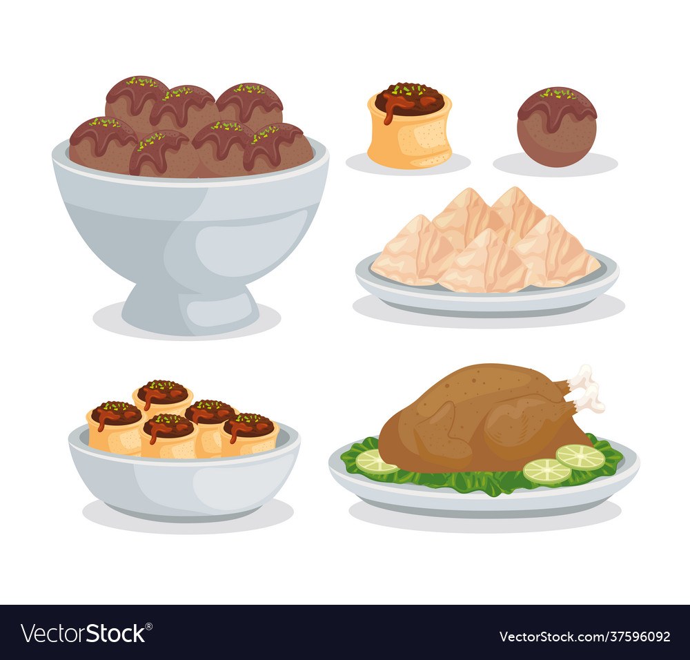 Six arabic foods Royalty Free Vector Image - VectorStock