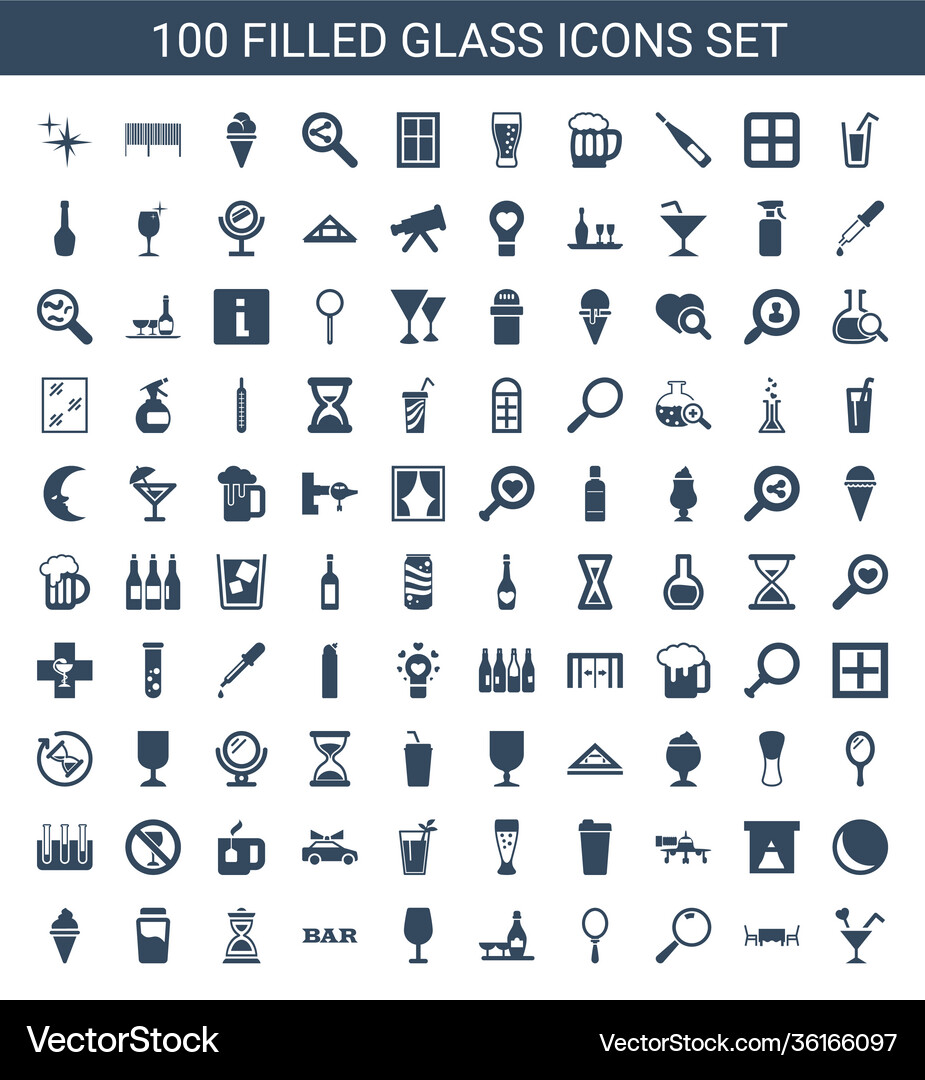 100 glass icons Royalty Free Vector Image - VectorStock