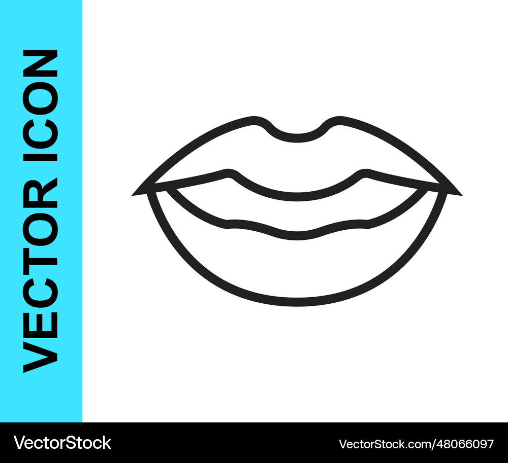 Black line smiling lips icon isolated on white Vector Image