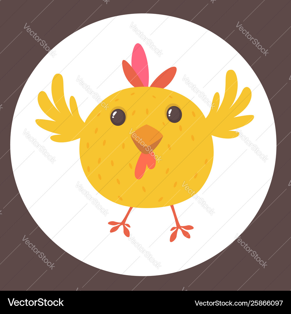 Cute cartoon yellow chicken Royalty Free Vector Image
