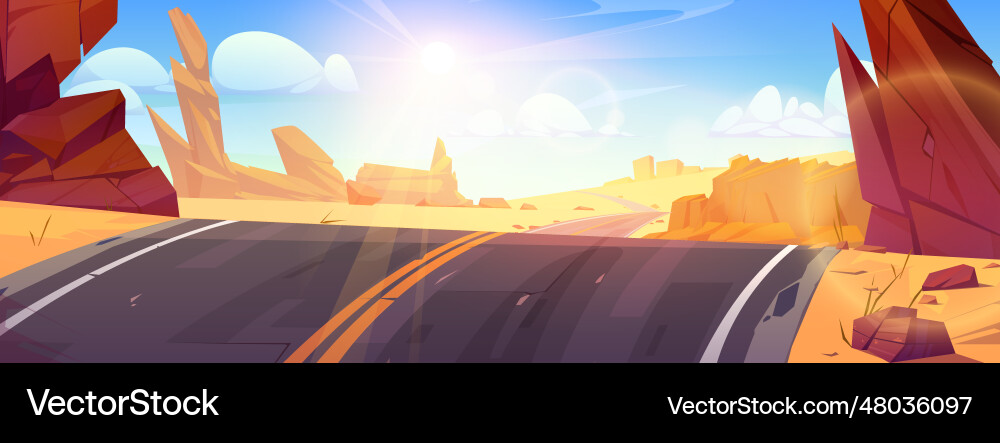 Desert road landscape cartoon background Vector Image