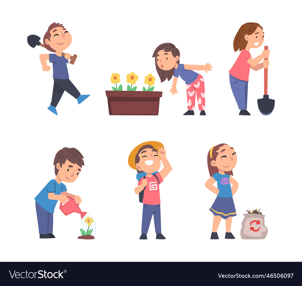 Little children loving planet taking care of earth