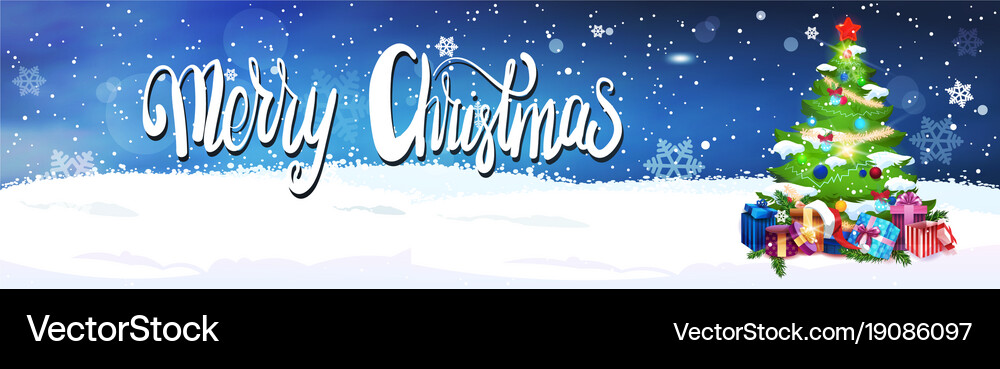 Merry christmas lettering over night sky Vector Image