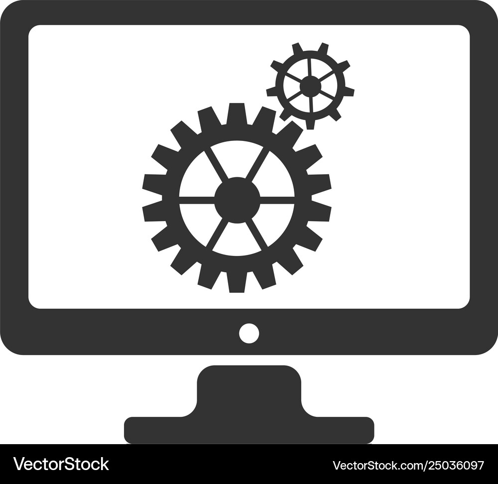 Monitor and gears icon isolated service Royalty Free Vector