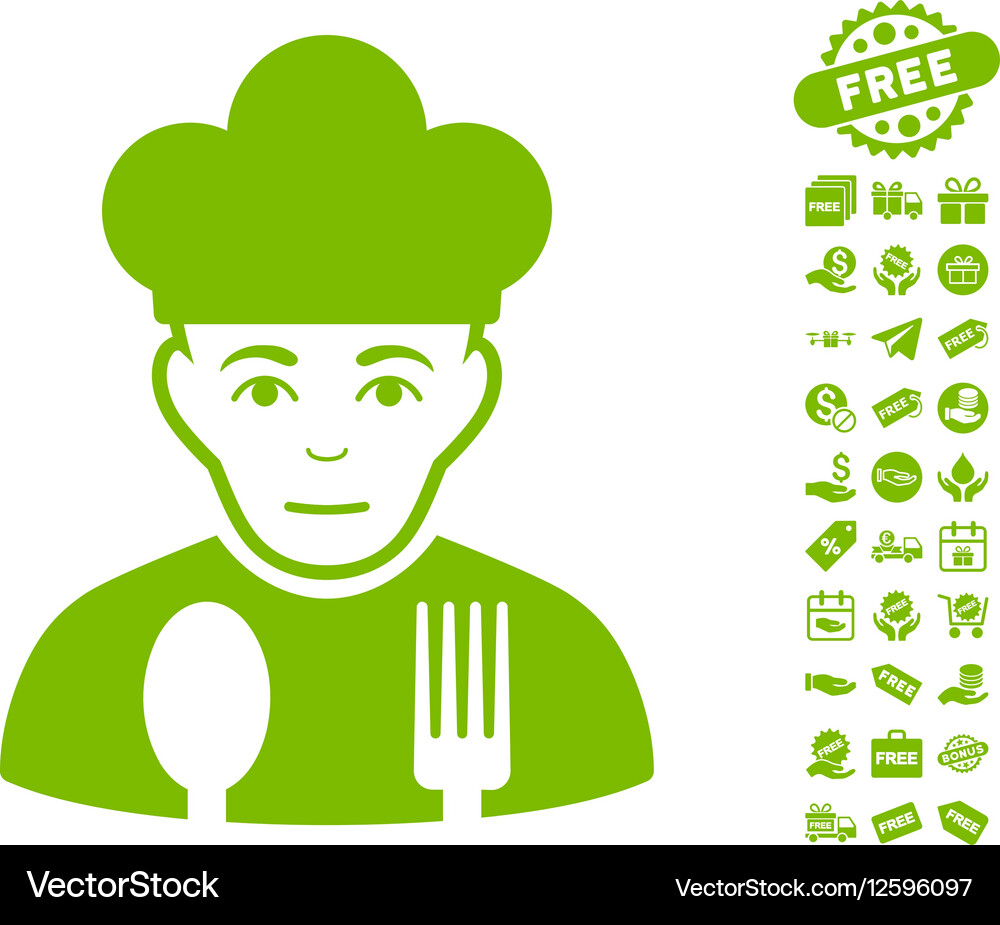 Sad cook icon with free bonus Royalty Free Vector Image