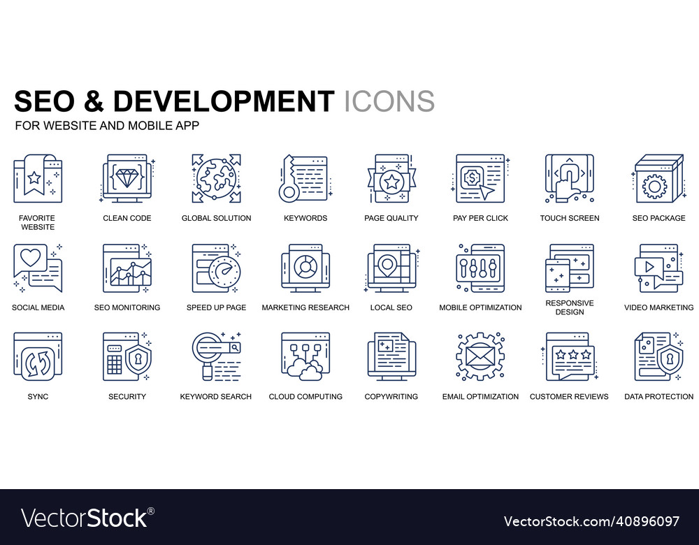 Simple set seo and development line icons Vector Image