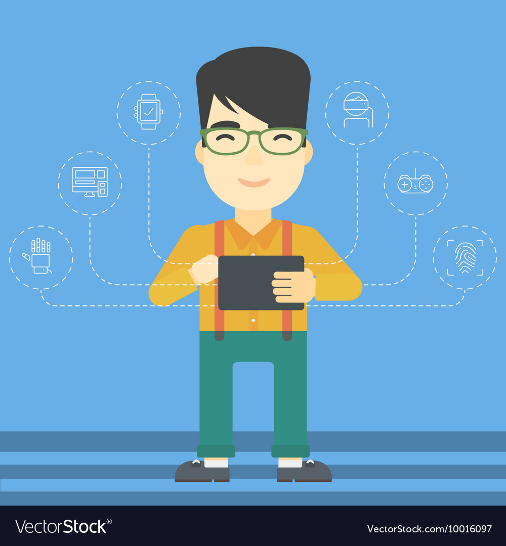 Student working on tablet computer Royalty Free Vector Image