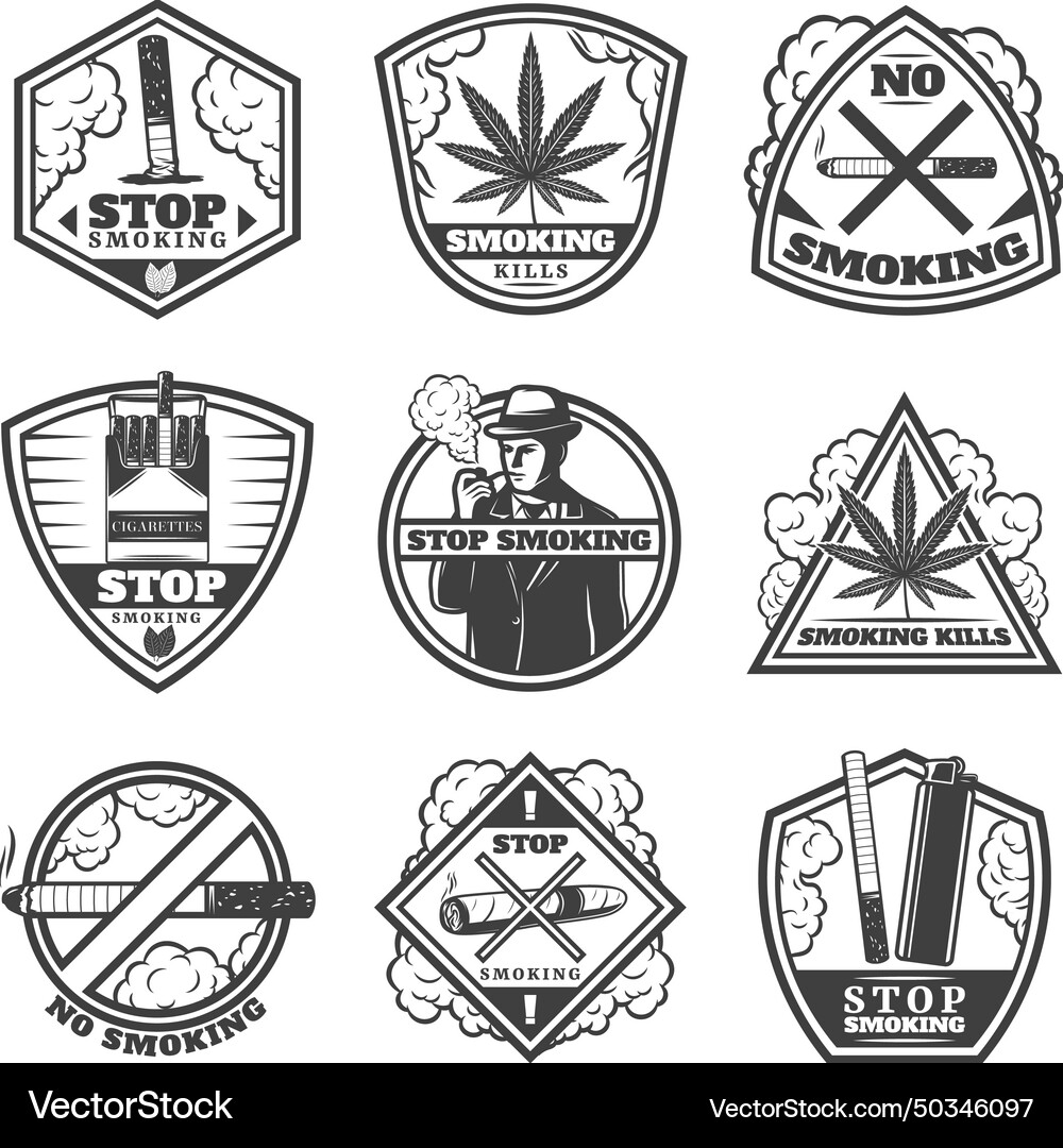 Vintage stop smoke labels set Royalty Free Vector Image