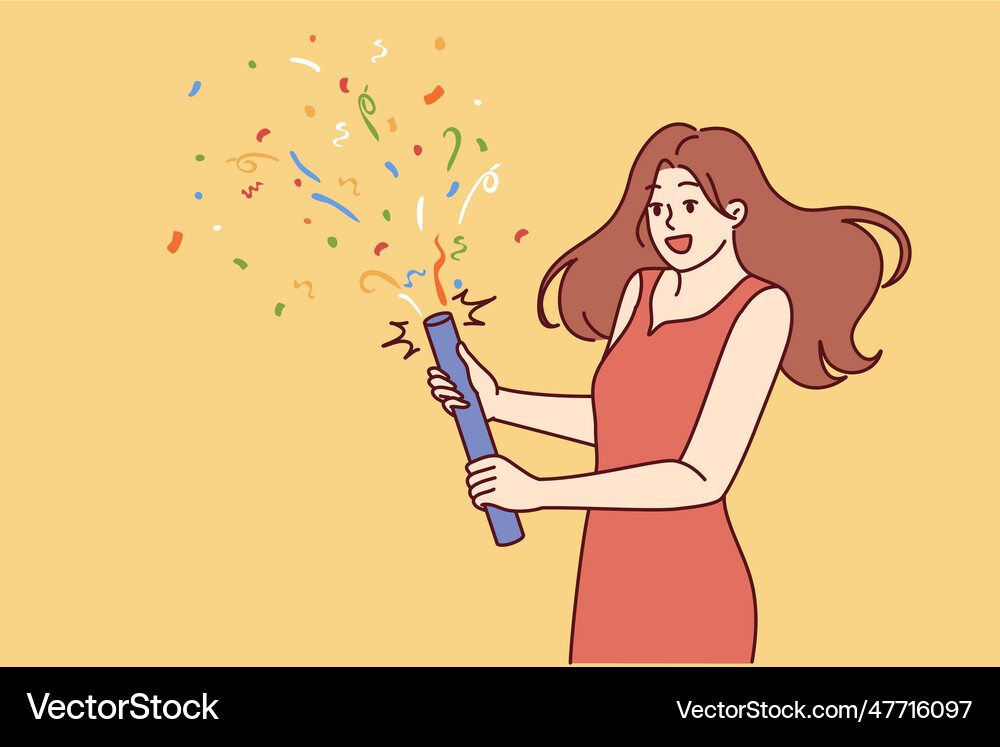 Woman launches firecracker with confetti during Vector Image