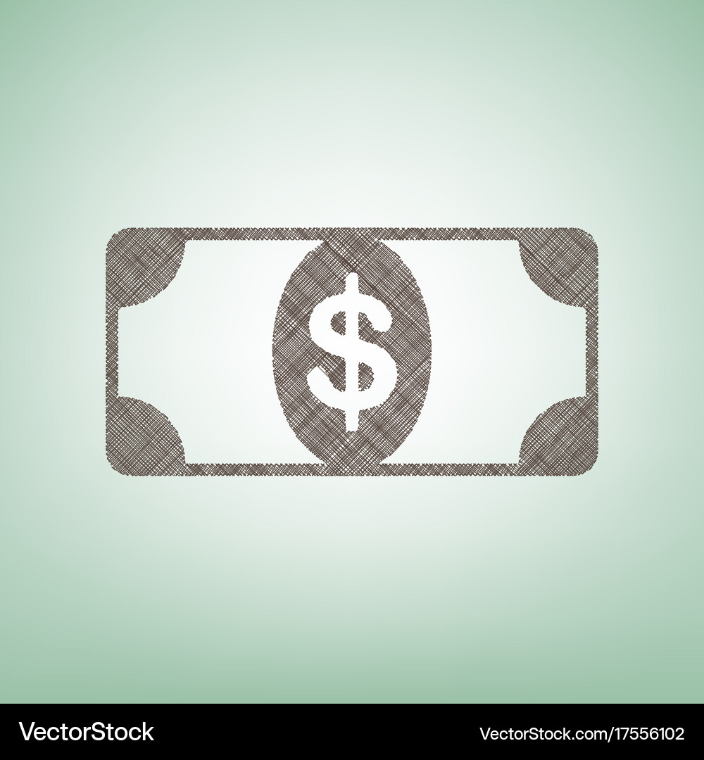 Bank note dollar sign brown flax icon Royalty Free Vector