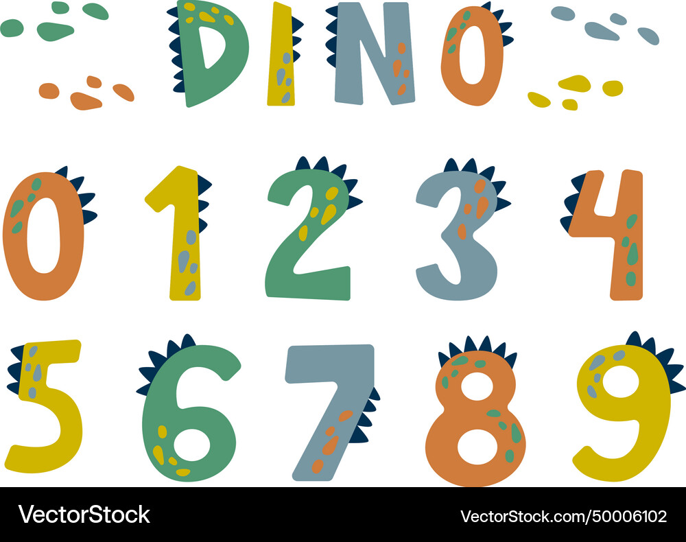 Cartoon comic dino numbers alphabet on a white Vector Image