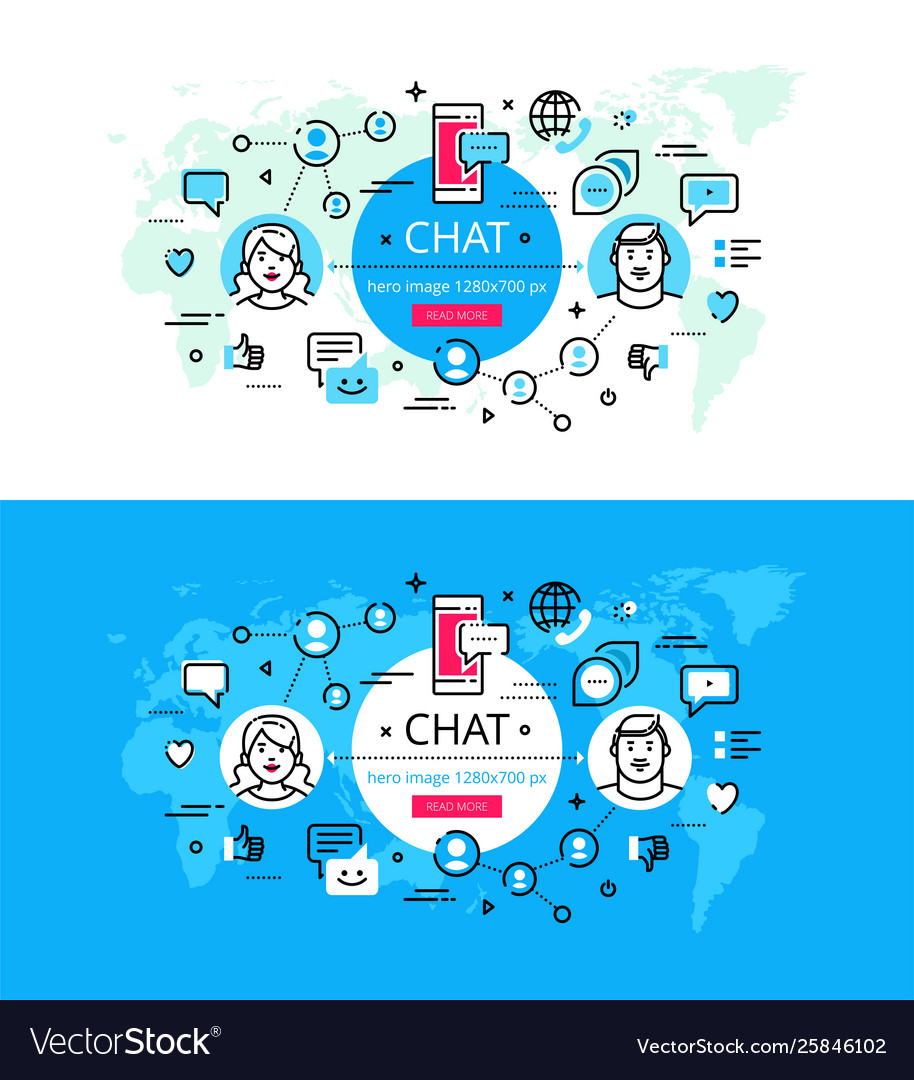Chat flat line color hero images and hero banners Vector Image Chat flat line color hero images and hero banners Vector Image