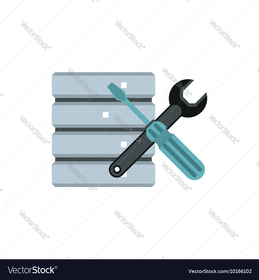 Database with screwdriver and spanner icon Vector Image